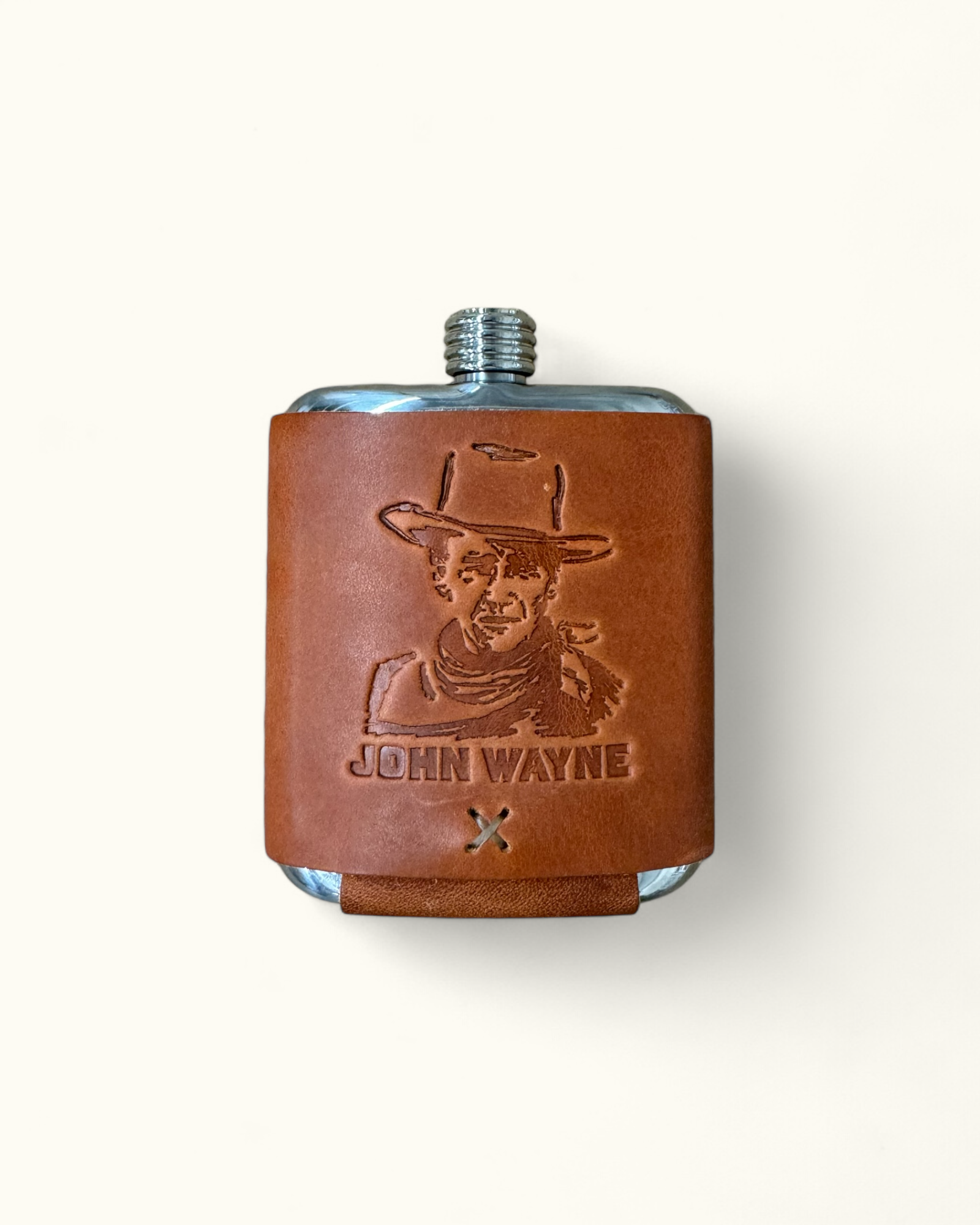 John Wayne Cowboy Leather Wrapped Steel Flask – John Wayne Stock & Supply
